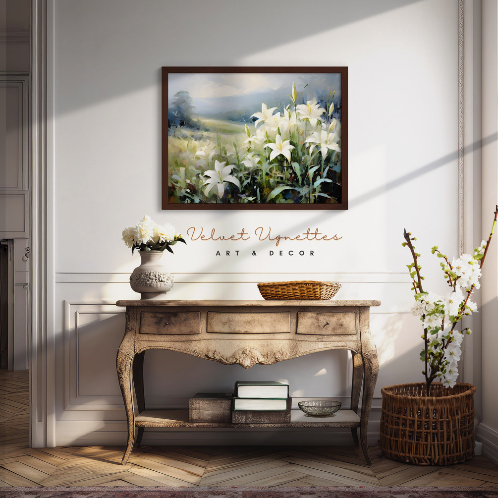 Vintage White Lily Art Print | Rustic Boho Botanical Canvas Decor ...