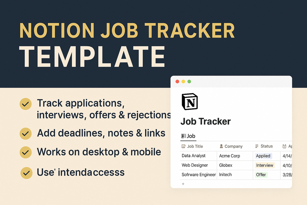 🎯 Notion Job Tracker Template for Jobseekers (₹99 Only)