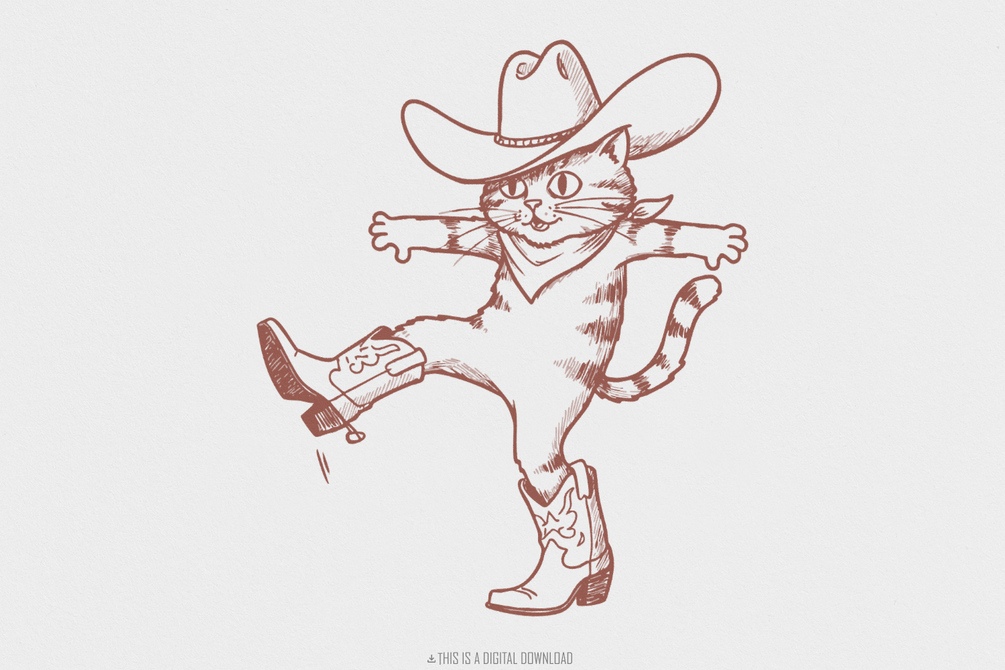 Funny Cat Design Png, Western Cowboy Cat, Vintage Clipart, Retro Cowboy ...