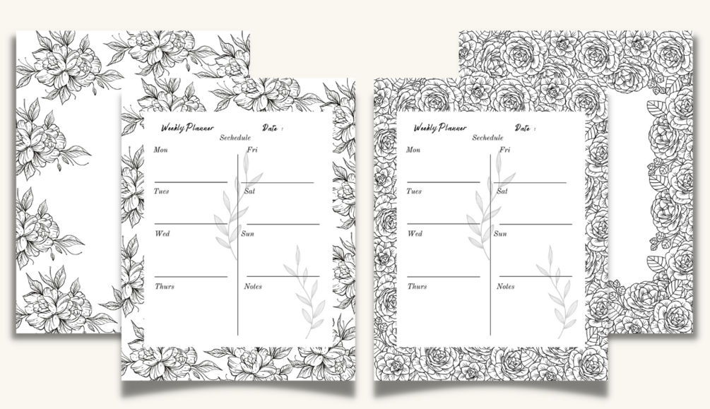 Undated Weekly Floral Coloring Planner