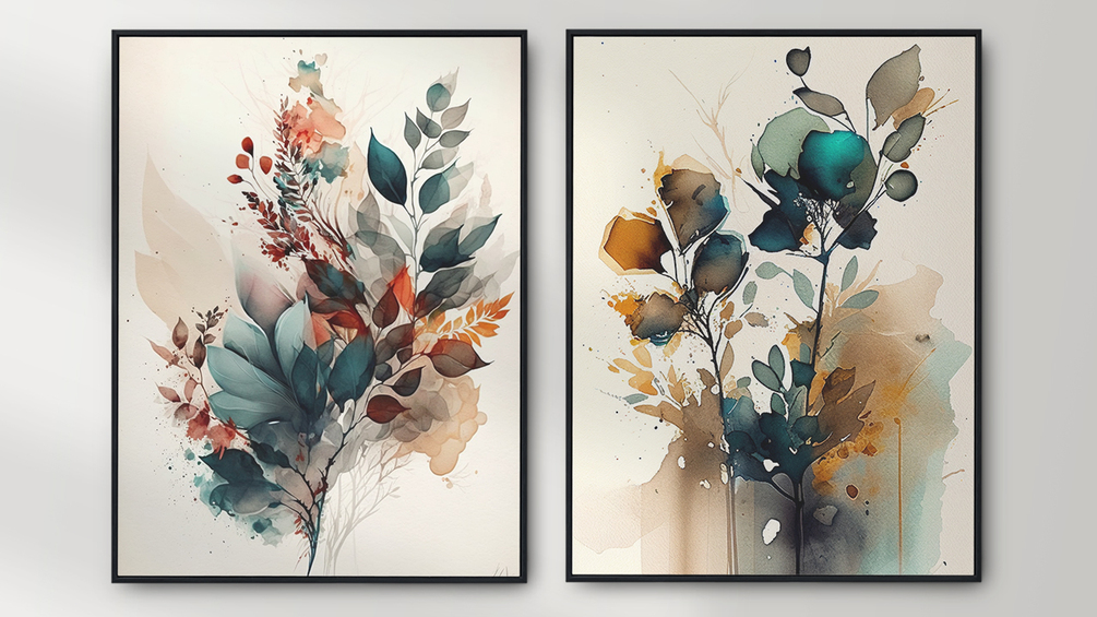 Set of 2 Prints, Watercolor Flowers Neutral Colors Abstract | Wall Art ...
