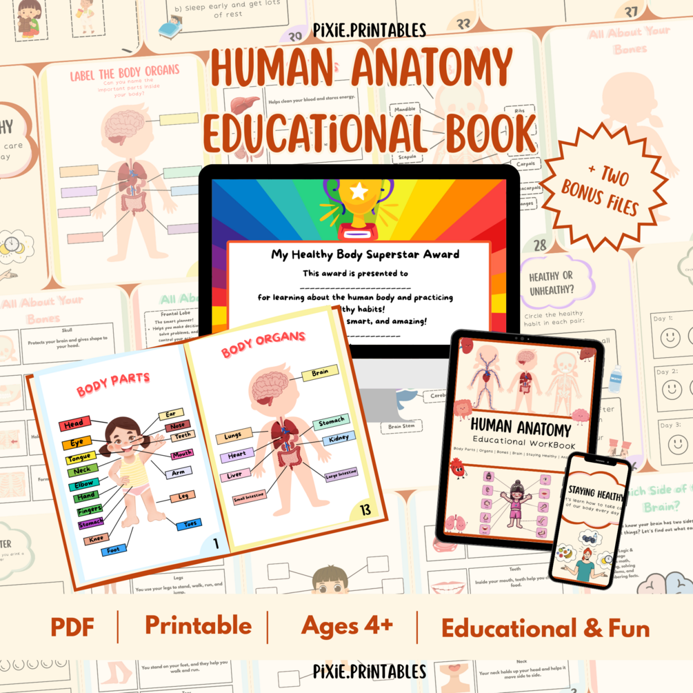 Fun & Easy Human Anatomy Workbook for Kids (Ages 4+) — Printable Pages ...