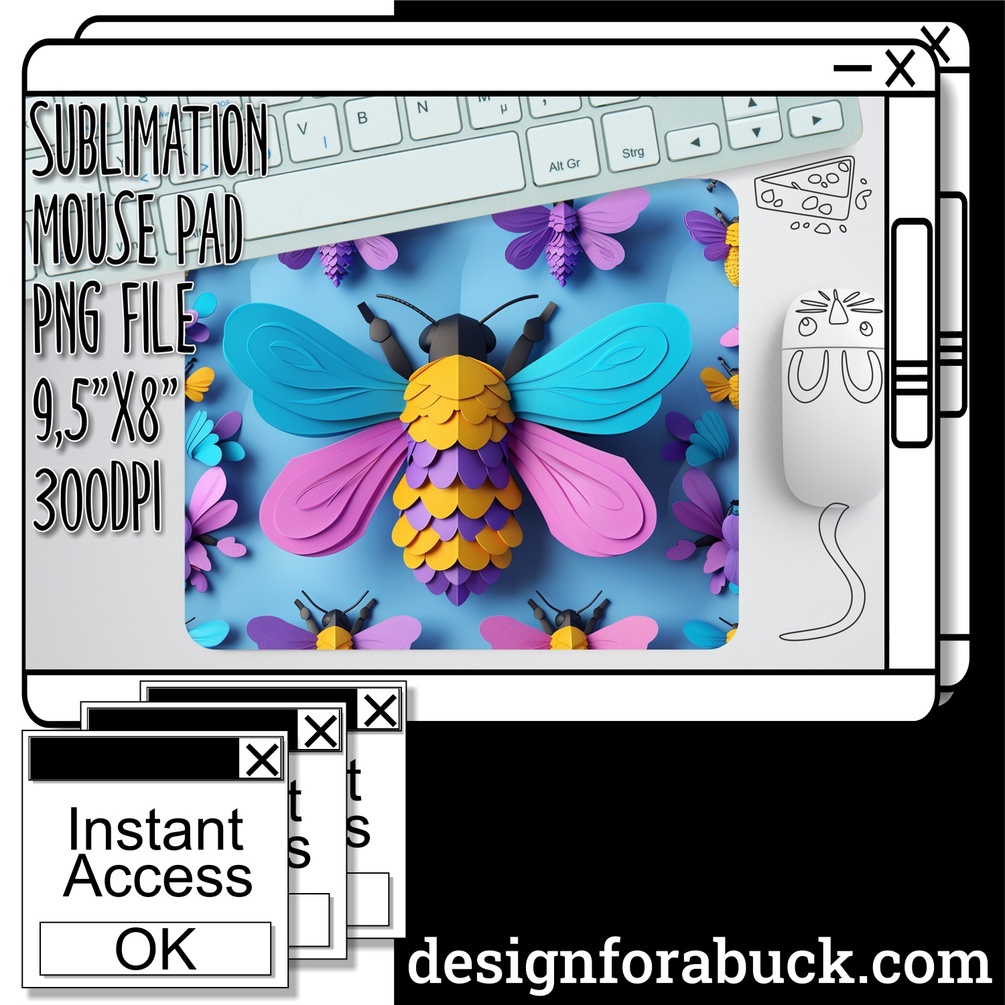 Stunning bees, bee Designs, mouse pad 9.5" x 8" sublimation design, 300dpi png file,, template ...