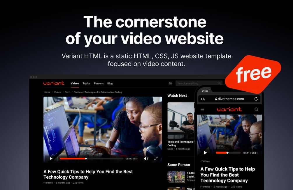 Variant HTML (free) | Static Website Template for Video Content