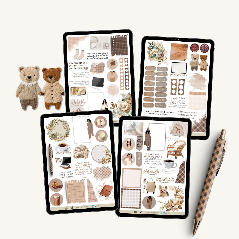 Beige 101 stickers, GoodNotes & PNG