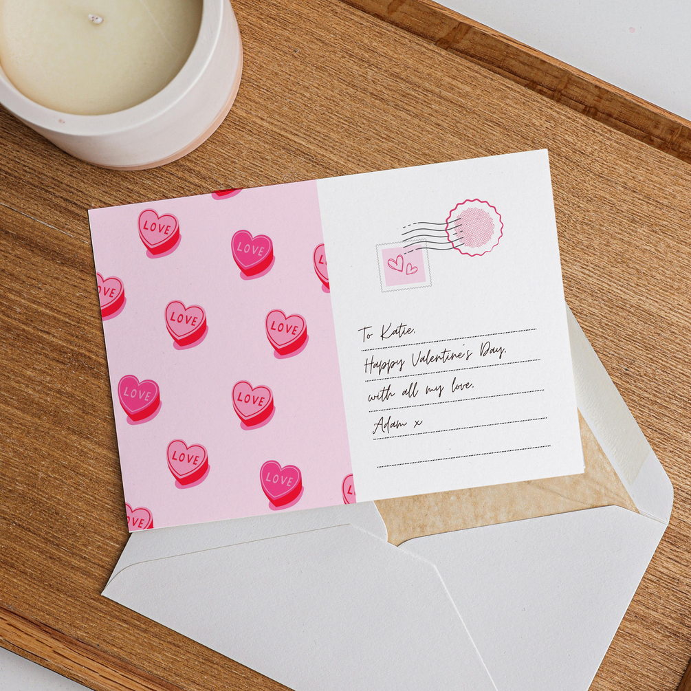 Love Heart Postcard for Her – Printable Love Postcard for Her – Pink ...