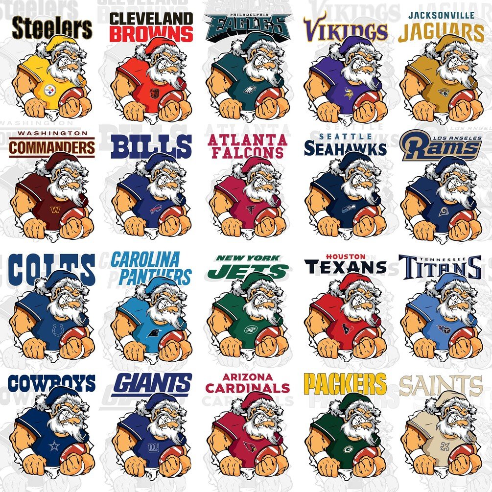 NFL Santa T Shirt Designs, All 32 Teams PNG+Ai files