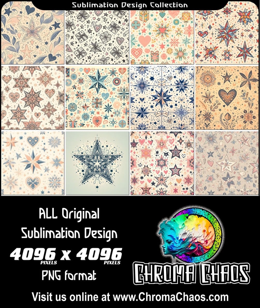 Stars & Hearts Sublimation Designs Collection: 12 Graphics in PNG ...