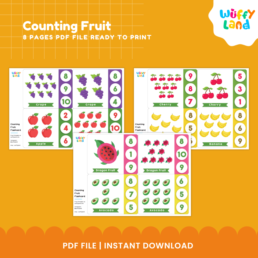 Counting Fruit Flashcards – 36 Cards for Early Learning