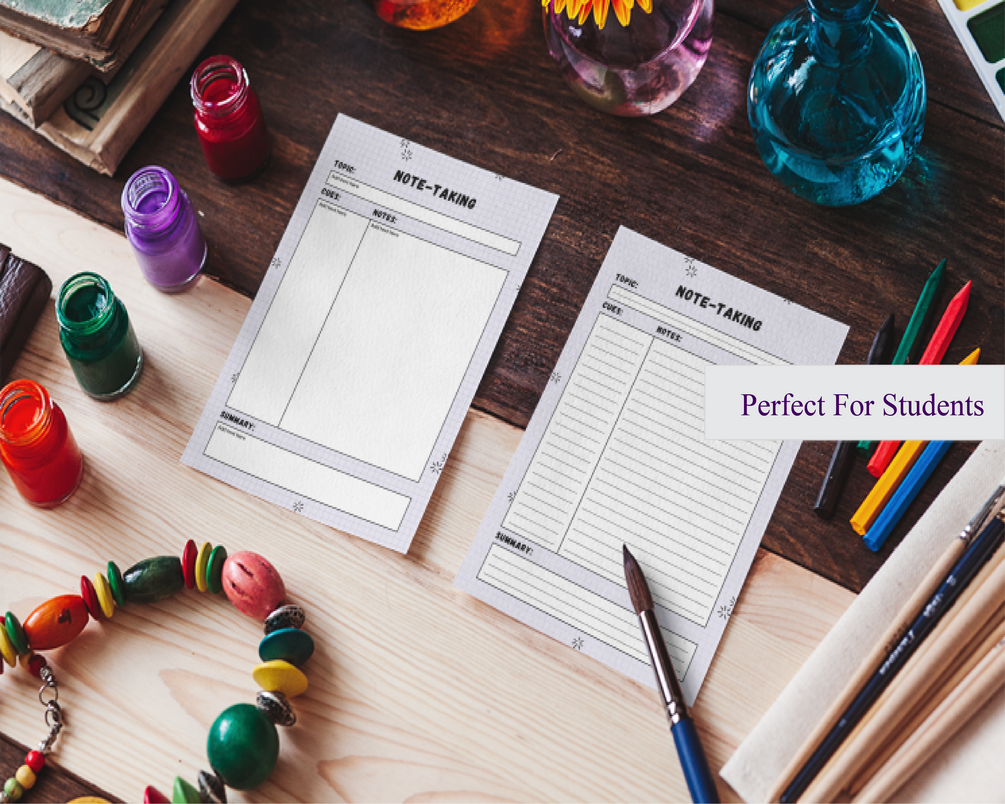 Cornell Note-taking Digital and Printable Worksheet in Colourful Pastel