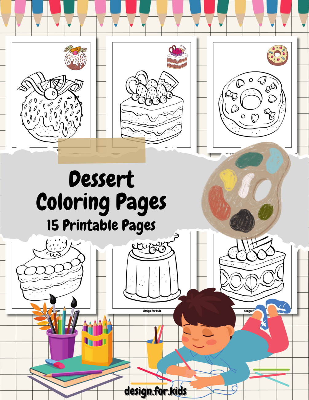 15 Dessert Coloring Pages for Kids - Printable Worksheet Preschool ...