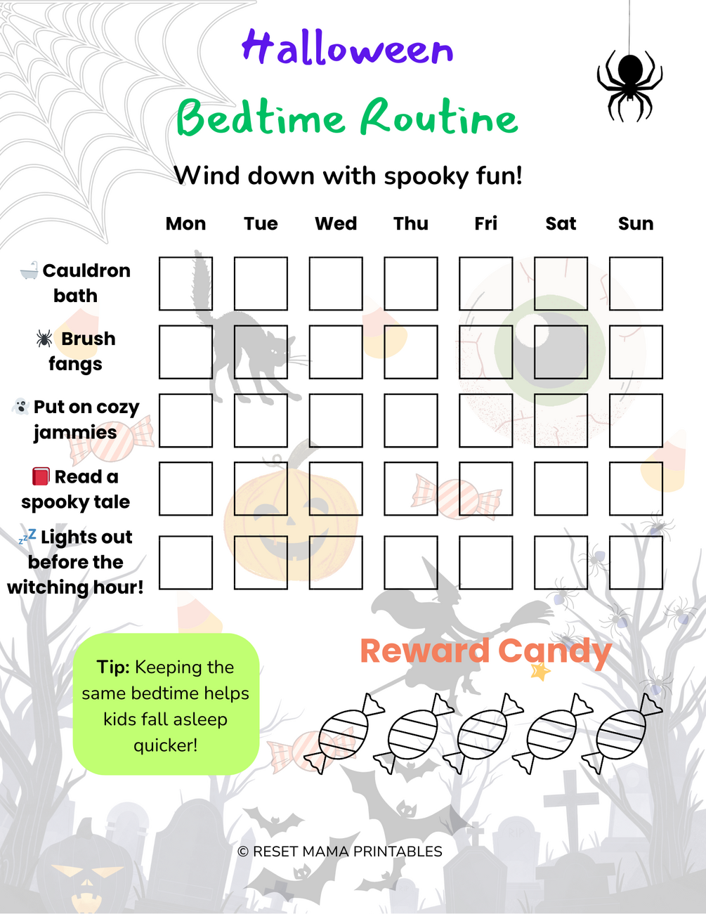 Halloween Bedtime Routine – Printable Chart for Kids