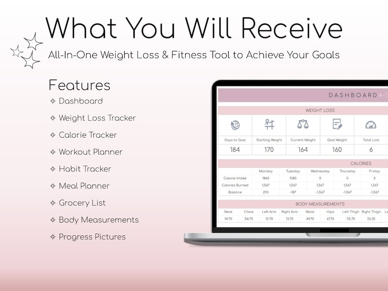 Weight Loss & Fitness Tracker | Google Sheets | Calorie Tracker | Meal ...