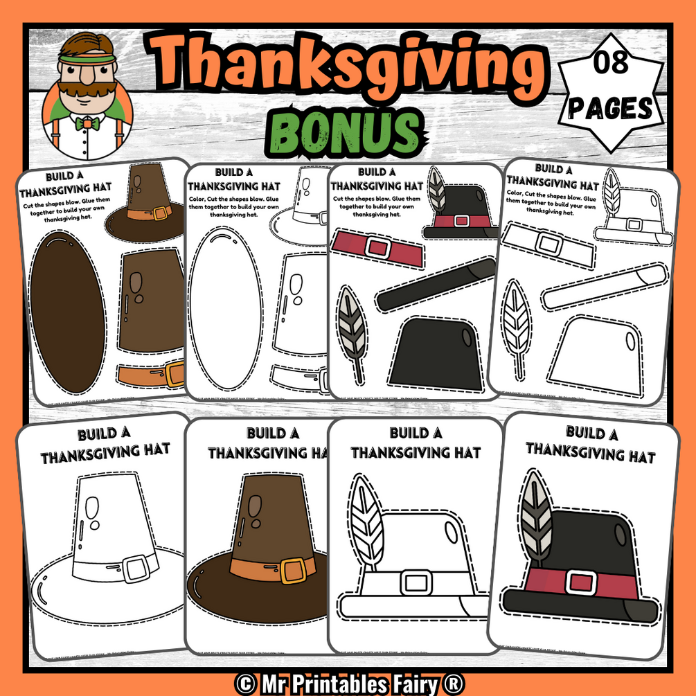 FREE Printable Build a Thanksgiving Cut and Paste Craft Activity Hats ...