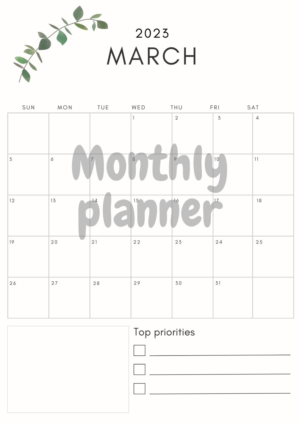 Green March Monthly Planner 2023