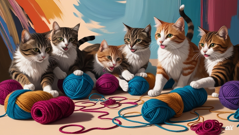 🎨 Playful Purrfection: Cats & Yarn Painting Collection 🐱🧶 #CatArt # ...