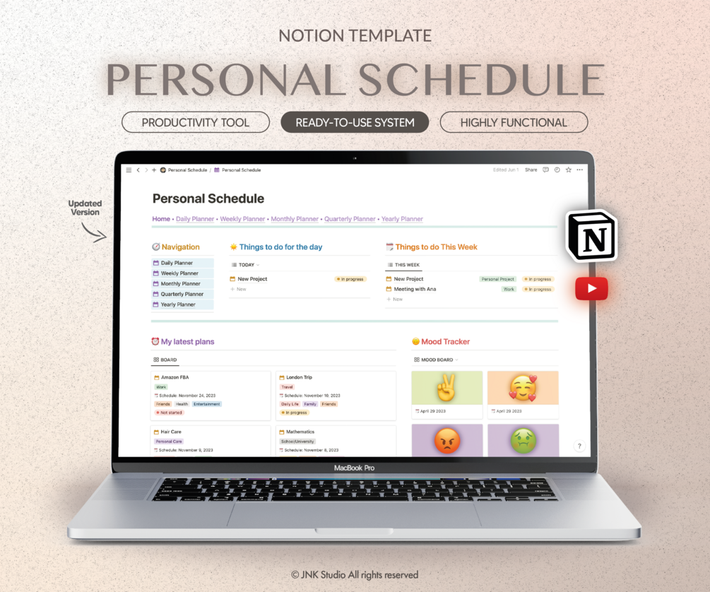Notion Personal Schedule Template - Productivity System