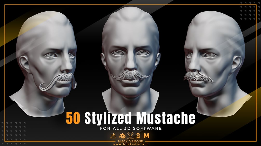 50 Stylized Mustache ( for all 3d software )