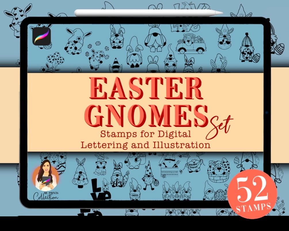 Easter Gnomes Brush Set | 52 Procreate Stamps | Bunny | Rabbit | Egg ...