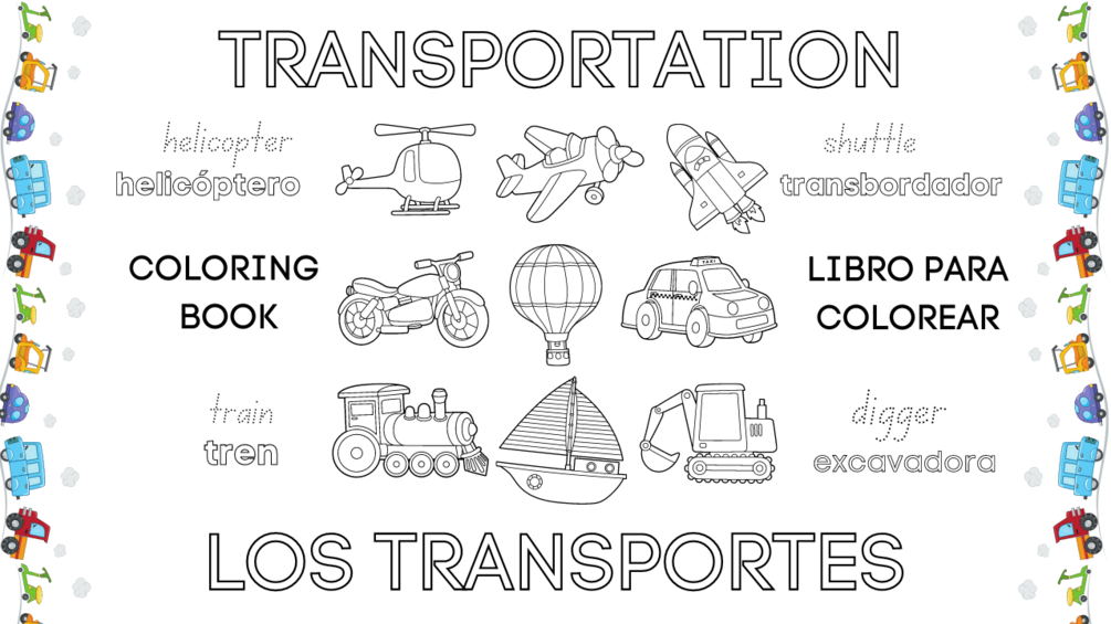 Transportation: Colorea y Aprende los Transportes en Inglés y Español