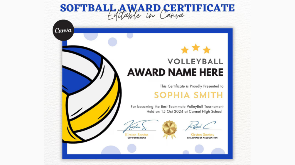 Printable Volleyball Certificates Awards for Women – Editable ...