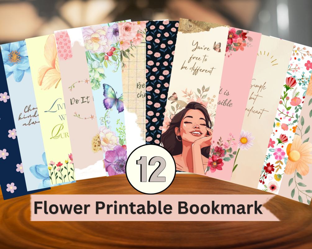 12 Flowers printable bookmarks | Digital Downloads