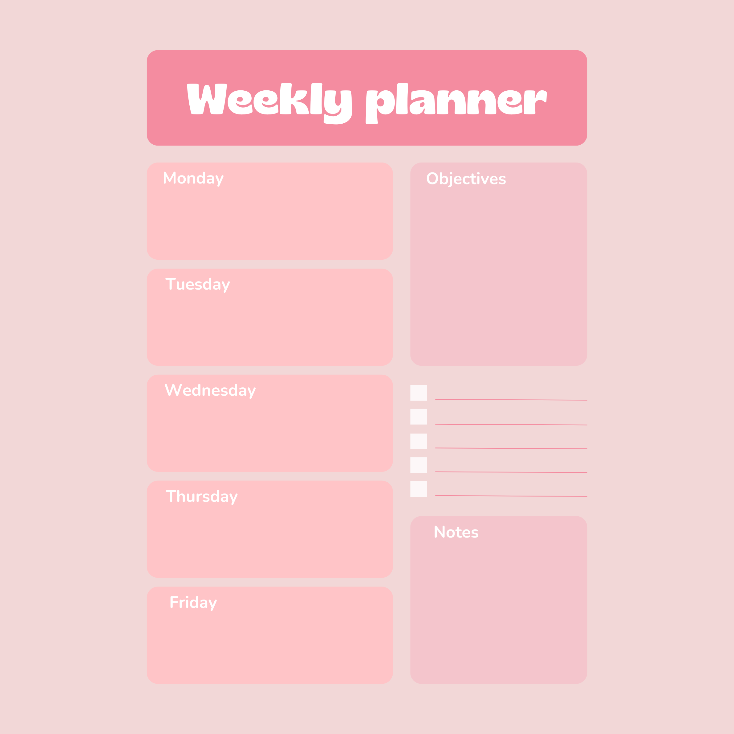 Pink weekly planner
