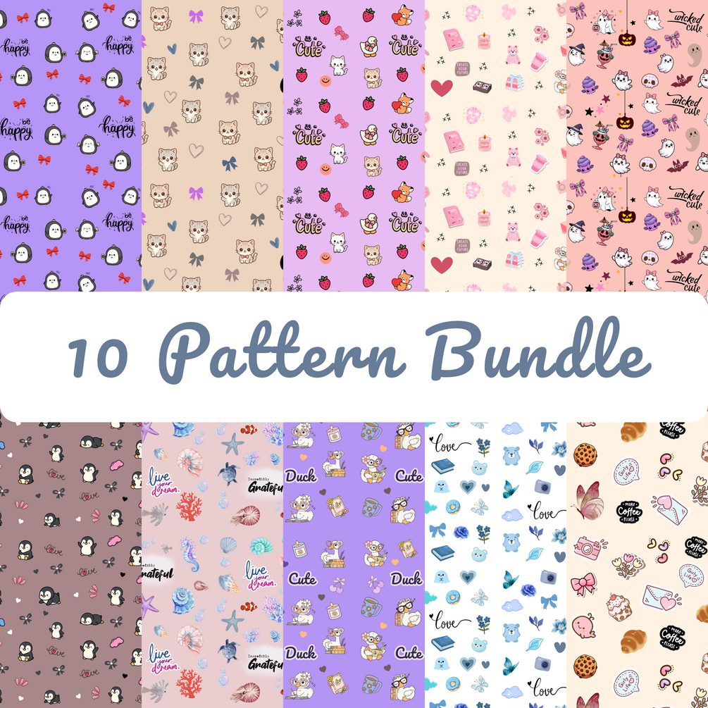 10 Cute Seamless Pattern Bundle | Aesthetic Digital Designs