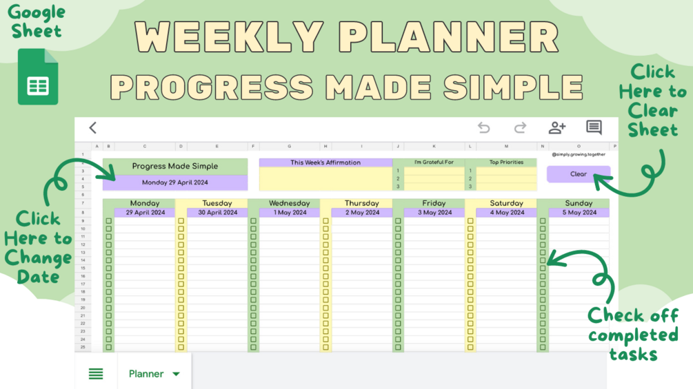 Weekly Planner - Progress Made Simple