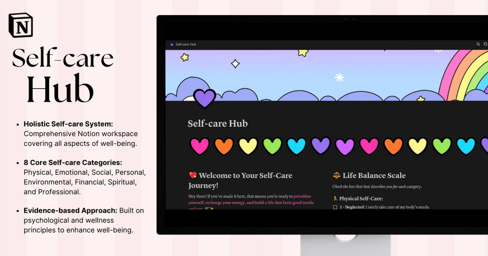 Self-care Hub 💜 Ultimate Notion Template for Holistic Wellness