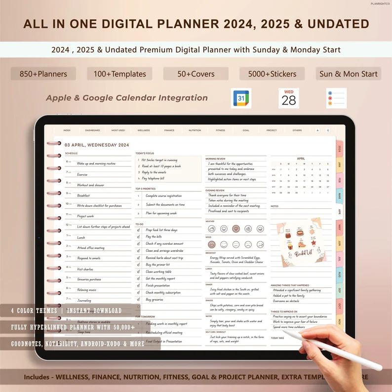 Digital planner, ipad planner, goodnotes planner, daily, weekly ...