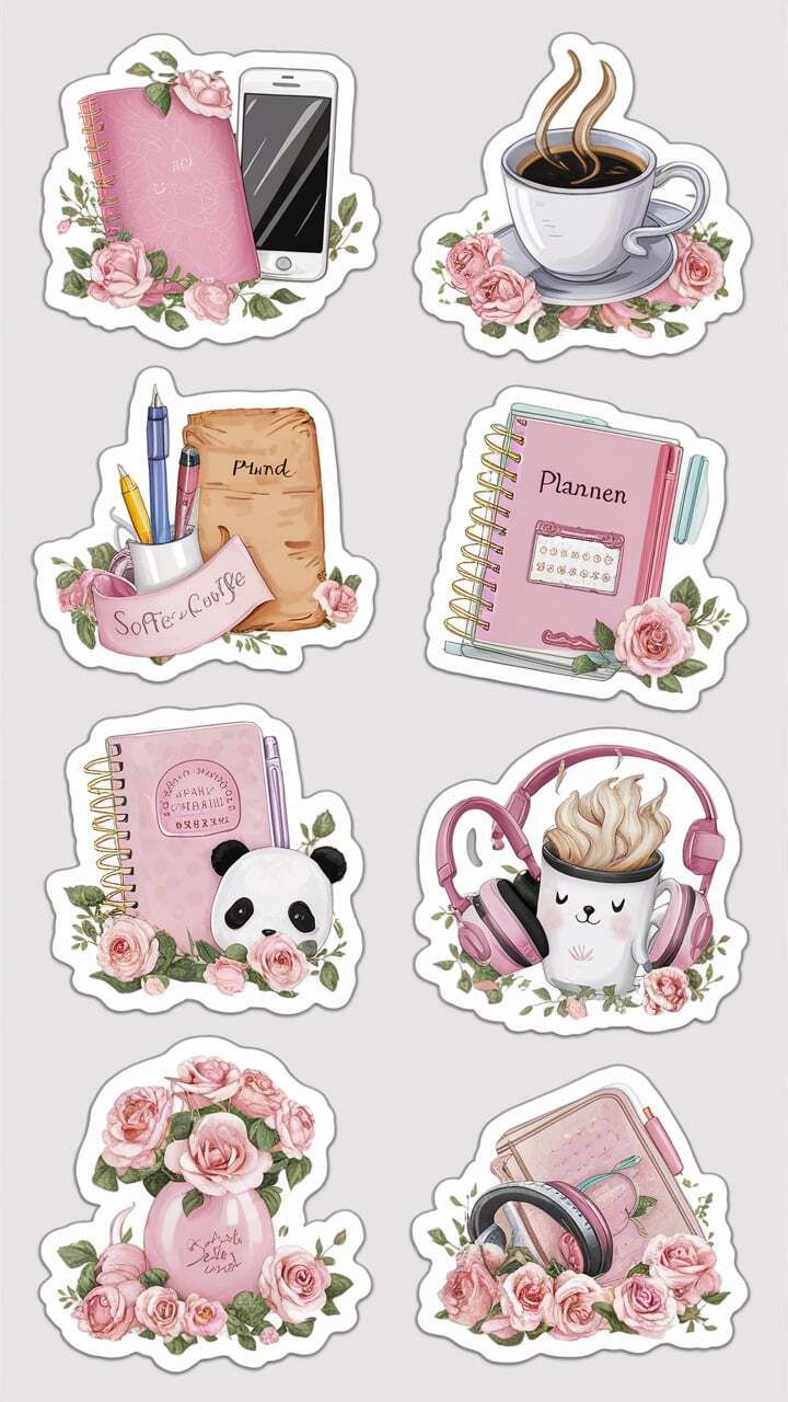 A cute collection of soft stickers that are useful for cute, feminine ...