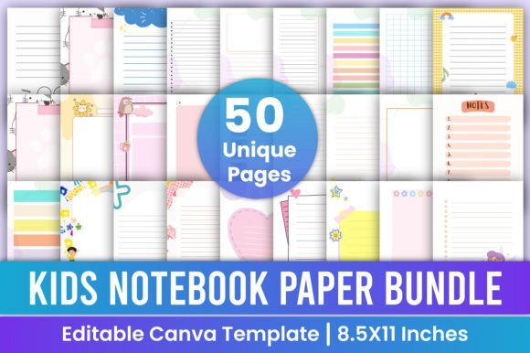 Kids Notebook Paper Bundle Canva Kdp
