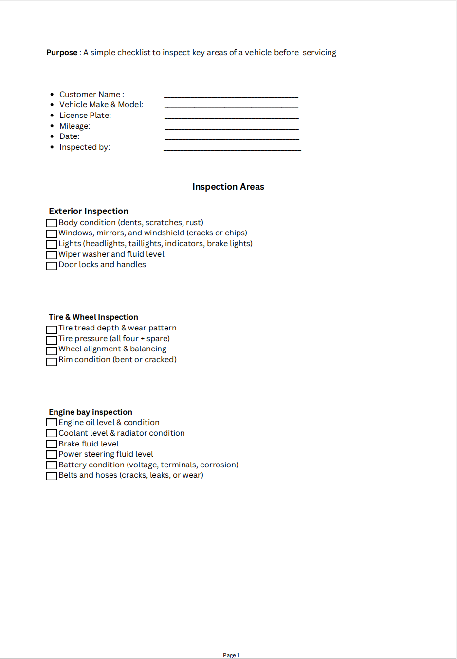 Basic vehicle inspection checklist (pdf)