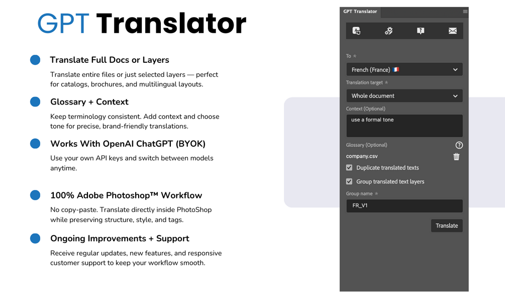 GPT Translator for Adobe Photoshop