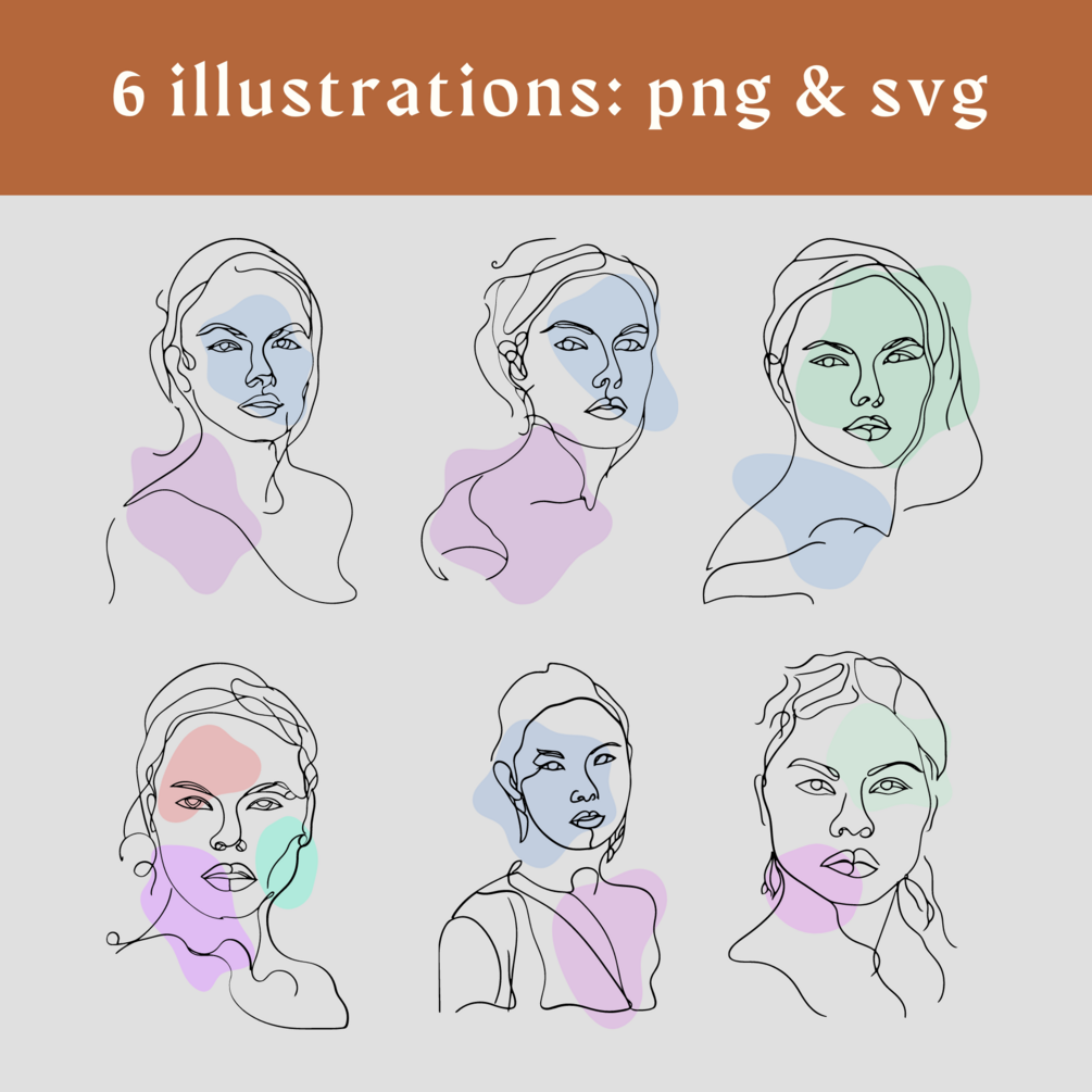 Woman Portrait Monoline Drawing Set