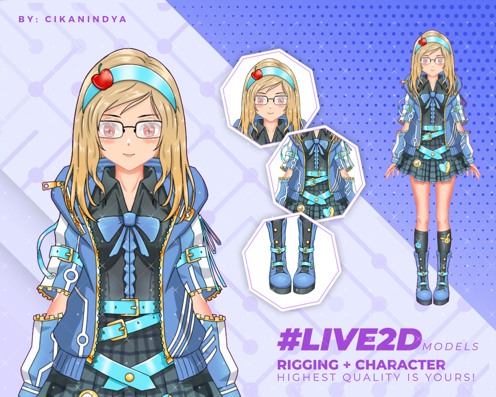 Vtuber Live2D | Kawaii VTuber Model Blonde Hair Girl Blue Outfit | 7 ...