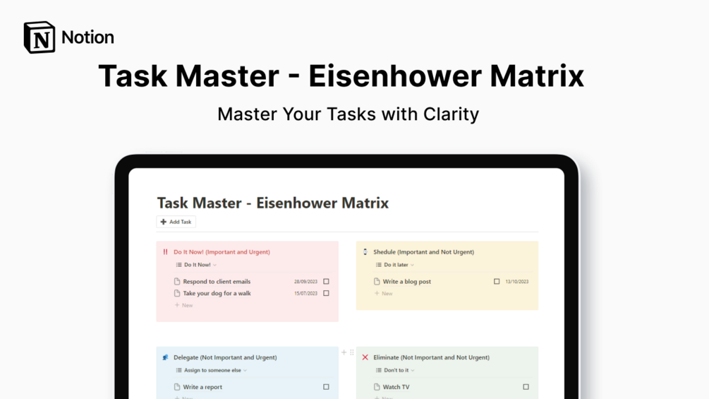Task Master with Eisenhower Matrix - Notion Template