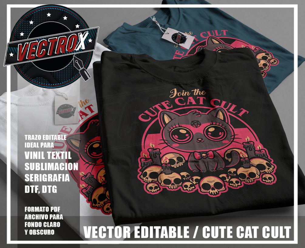 Vector Editable - Cute Cat Cult