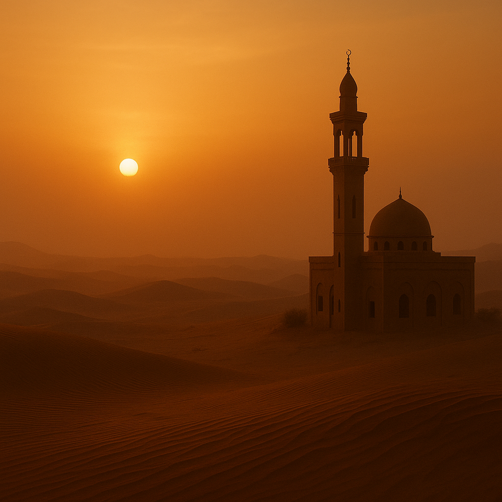 Desert Mosque at Sunset – Islamic Wall Art