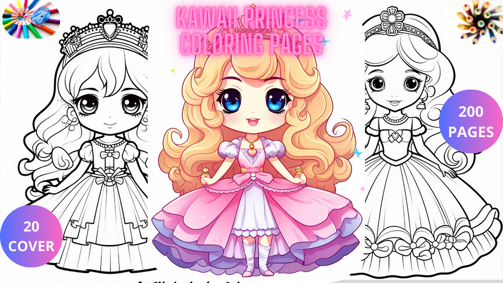 200 Kawaii Princess Coloring Pages for Kids, Ages 4 and Up