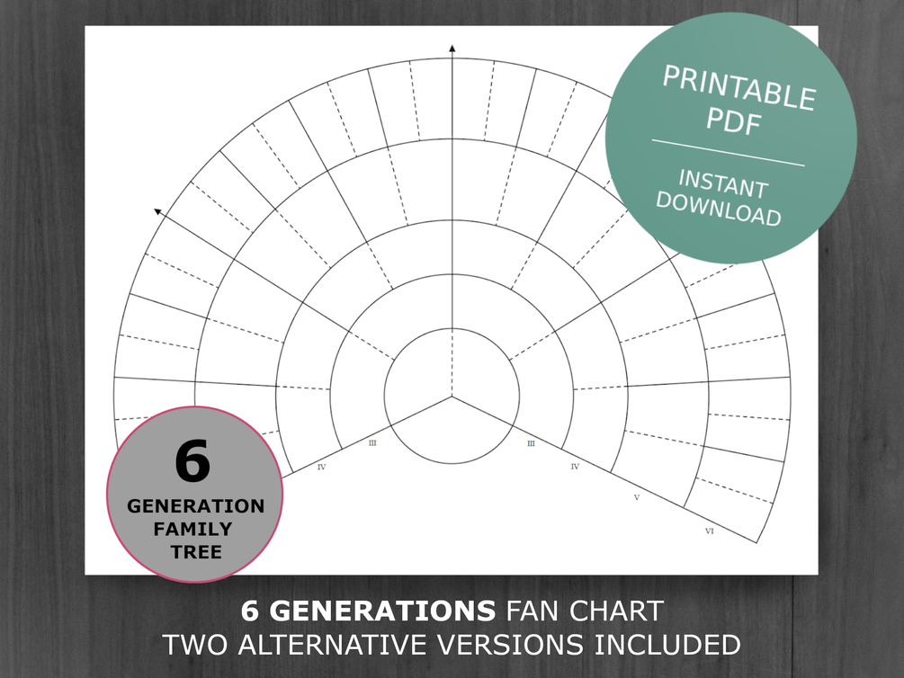 6 Generations Family Tree Fan Chart Printable Family Tree Fan Chart