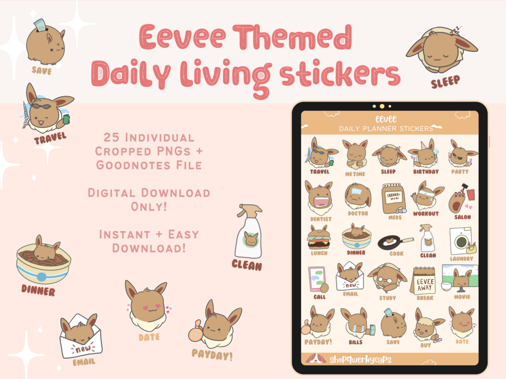 EEVEE Digital Planner Stickers | PokemonGoodnotes Precropped PNG ...