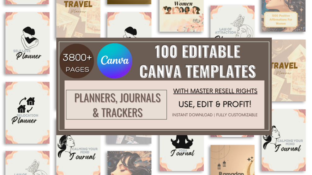 100 EDITABLE CANVA TEMPLATES BUNDLE | JOURNALS / PLANNERS / TRACKERS ...