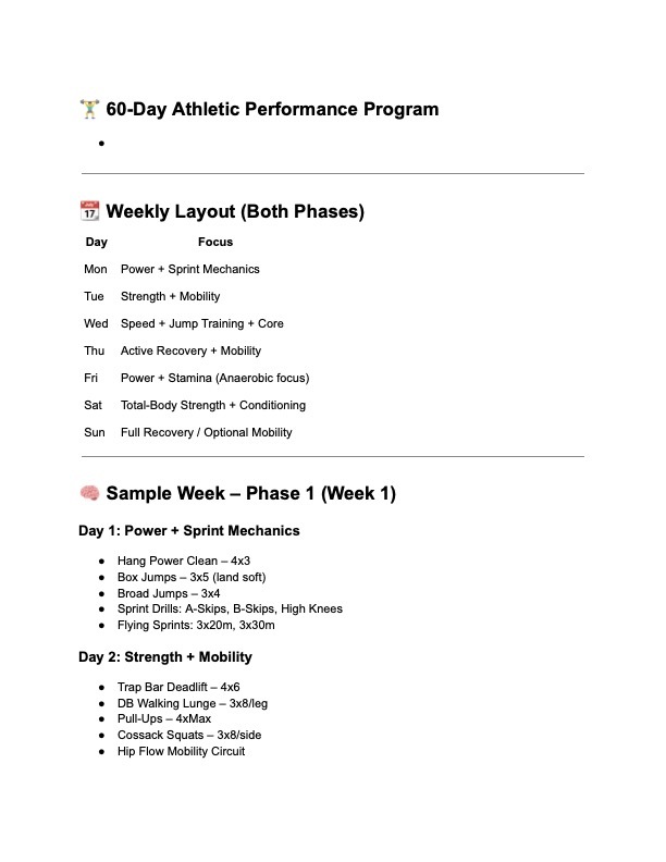 🏋️‍♂️ 60-Day Athletic Performance Program