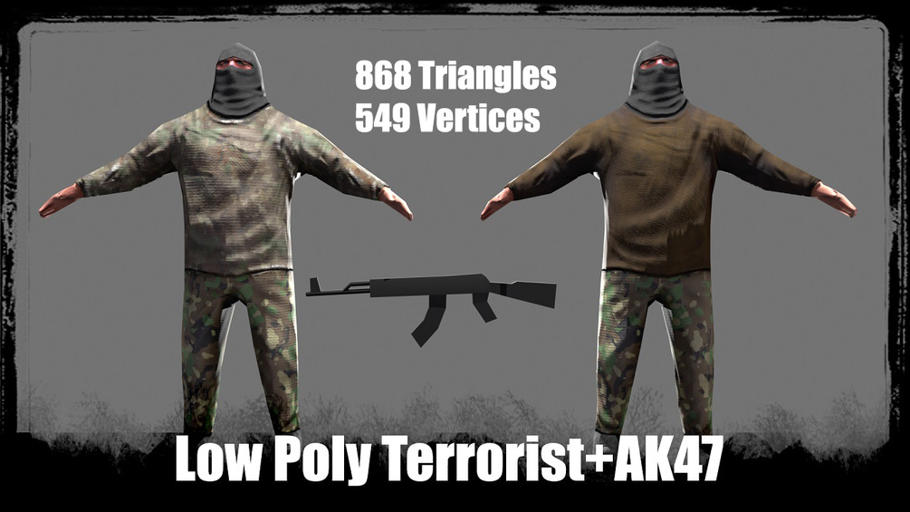 Low Poly Terrorist Character+Ak47