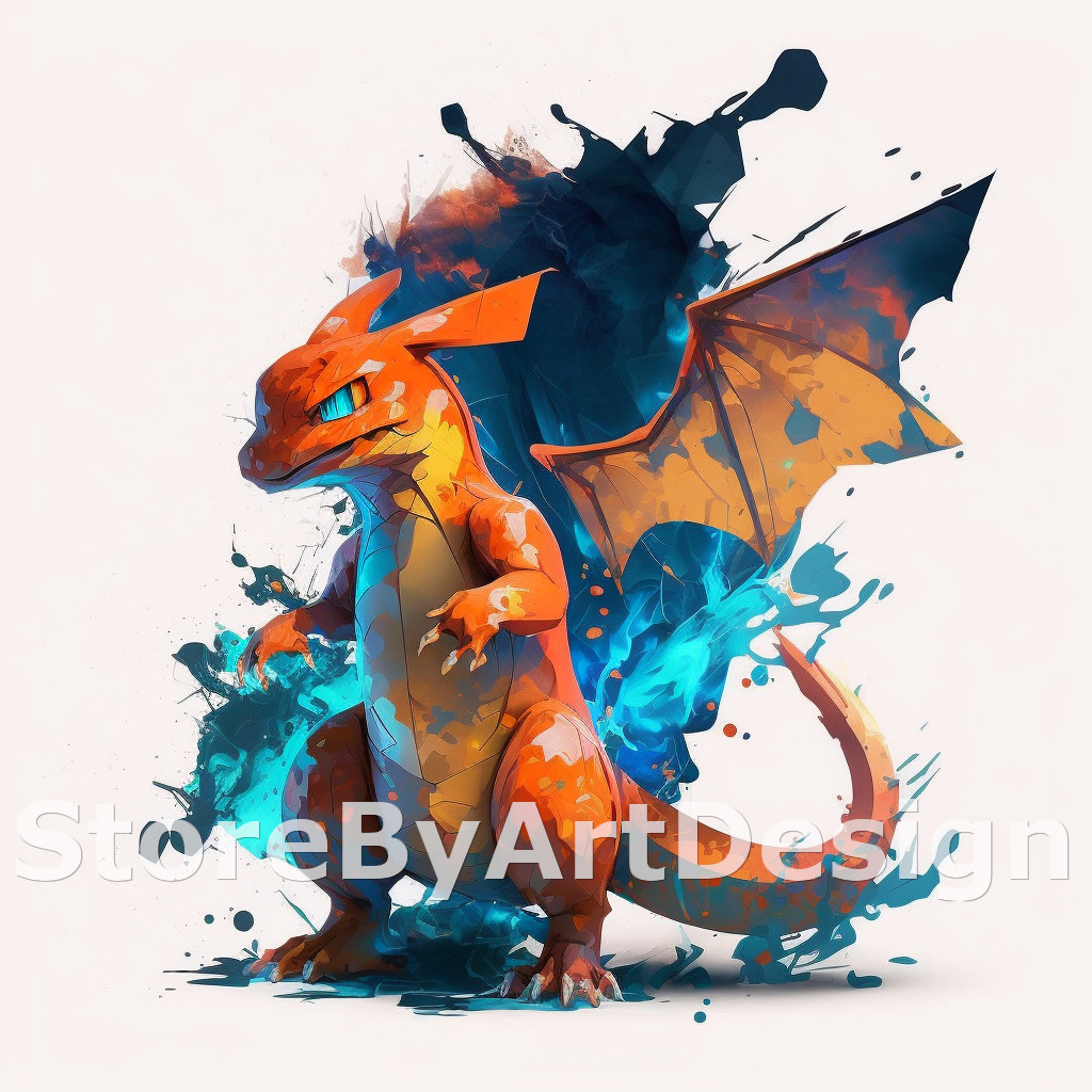 Charizard Pokemon in watercolors