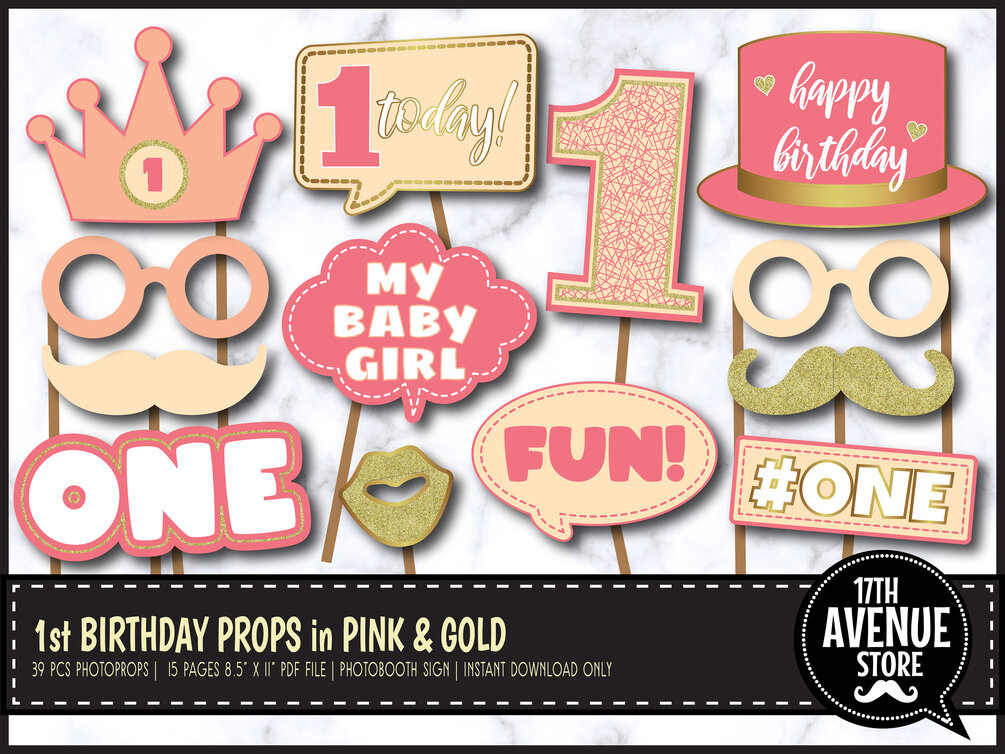 1st Birthday Props in Pink and Gold