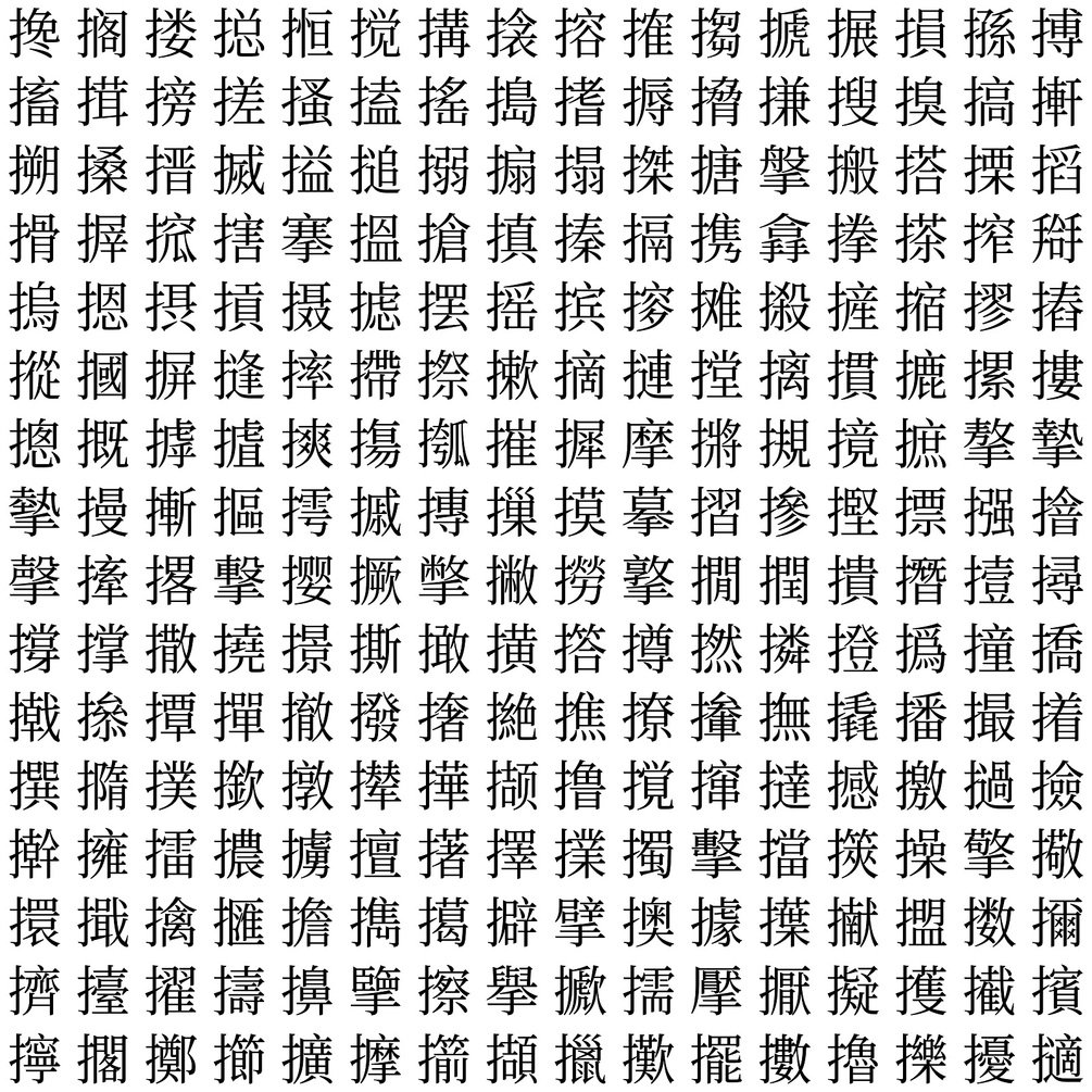 Unicode CJK 6400-64ff, 256 letters, SVG file for 2d and 3d
