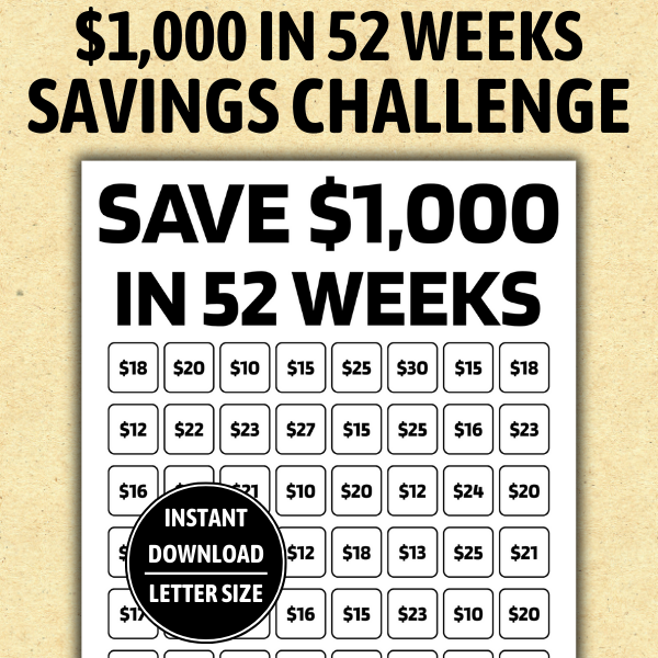 Save $1,000 in 52 Weeks | 52 Weeks Savings Challenge
